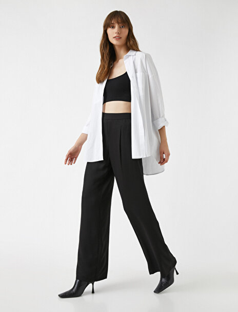 Koton Kadın Yüksek Bel Pantolon Önden Pileli Geniş Paça