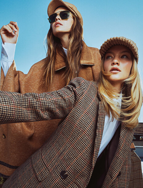 Koton Kadın Kazayağı Desenli Yün Karışımlı Blazer Ceket