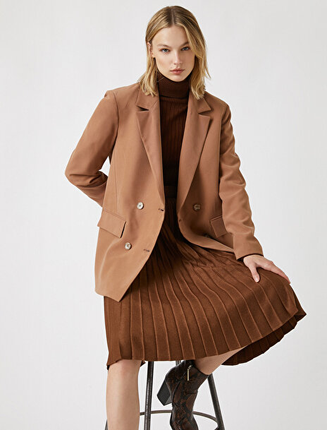 Koton Kadın Katlı Yaka Kruvaze Düğmeli Blazer Ceket