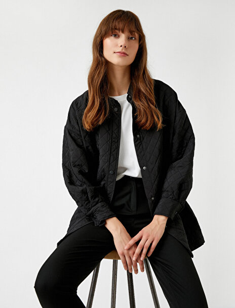 Koton Kadın Kapitone Ceket Çıtçıtlı Cep Detaylı Yakalı