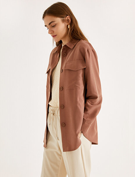 Koton Kadın Oversize Gömlek Uzun Kollu Cepli