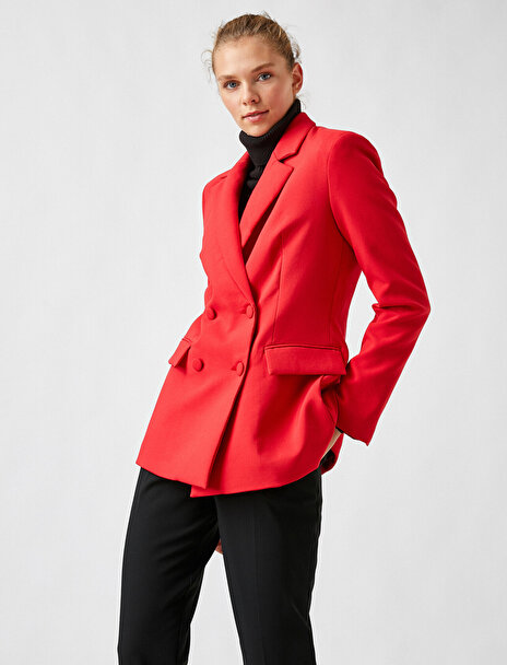 Koton Kadın Kruvaze Düğmeli Katlı Yaka Blazer Ceket