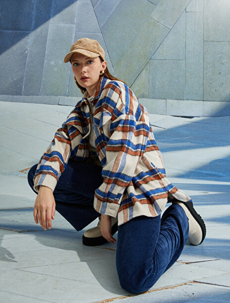 Koton Kadın Ekoseli Oversize Ceket Koton Kadın Ekoseli Oversize Ceket