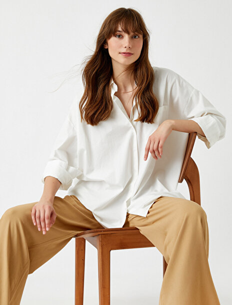 Koton Kadın Oversize Dügmeli Uzun Kollu Gömlek