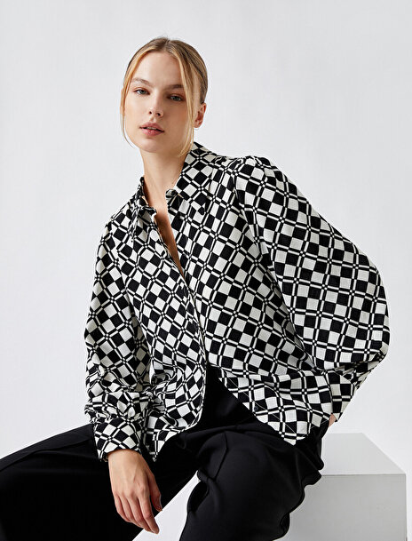 Koton Kadın Kareli Oversize Gömlek Uzun Kollu