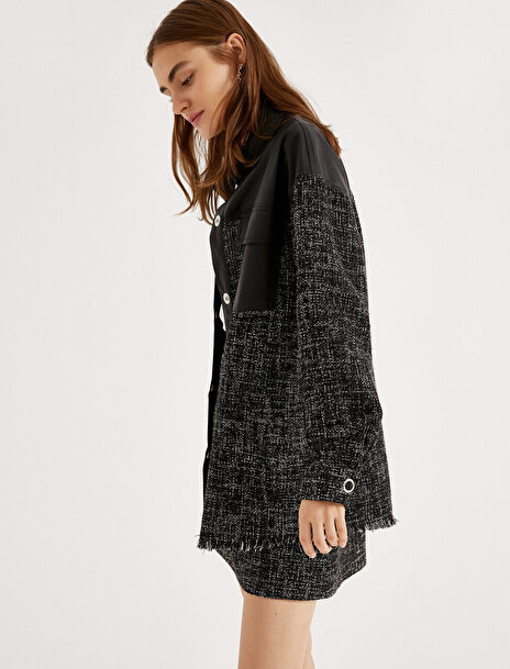 Koton Kadın Deri Görünümlü Tüvit Uzun Ceket