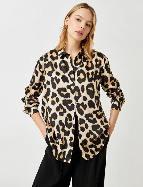 Koton Kadın Leoparlı Saten Gömlek