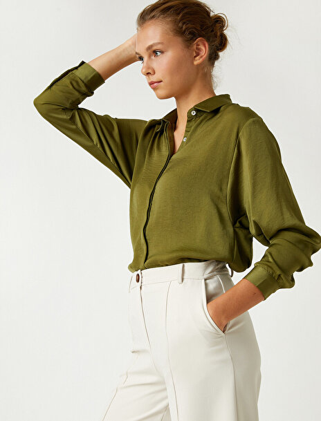 Koton Kadın Klasik Yaka Gizli Düğmeli Uzun Kollu Gömlek