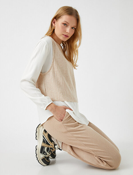 Koton Kadın Çift Kumaş Bisiklet Yaka Bluz