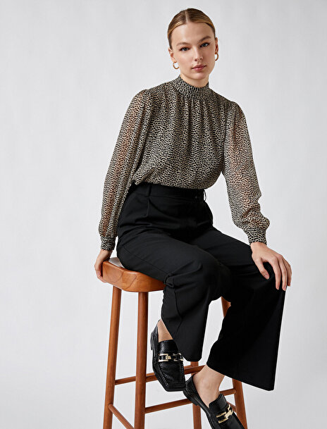 Koton Kadın Leopar Desenli Bluz Uzun Kollu