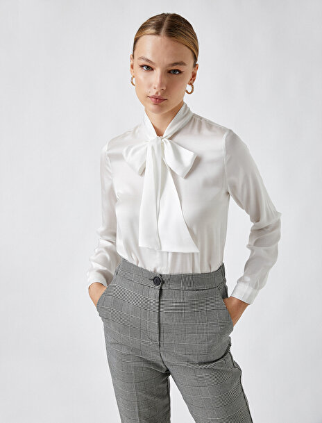 Koton Kadın Fular Yaka Gömlek Uzun Kollu