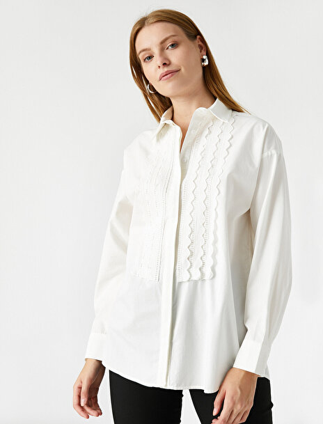 Koton Kadın Bluz Gömlek Fırfır Detaylı Uzun Kollu