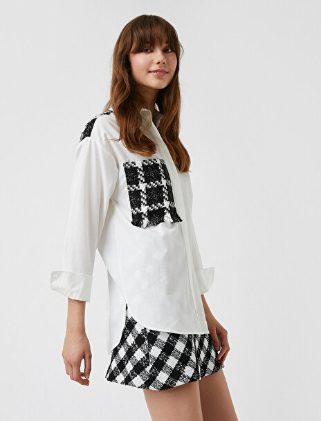 Koton Kadın Uzun Kollu Ekose Cep Detaylı Gömlek