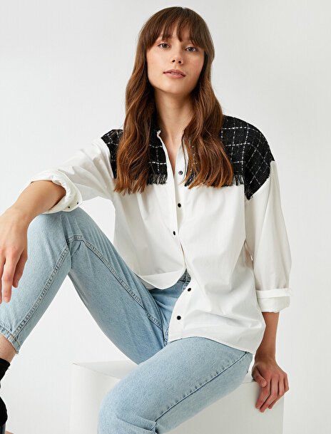 Koton Kadın Pamuklu Gömlek Omzu İşlemeli