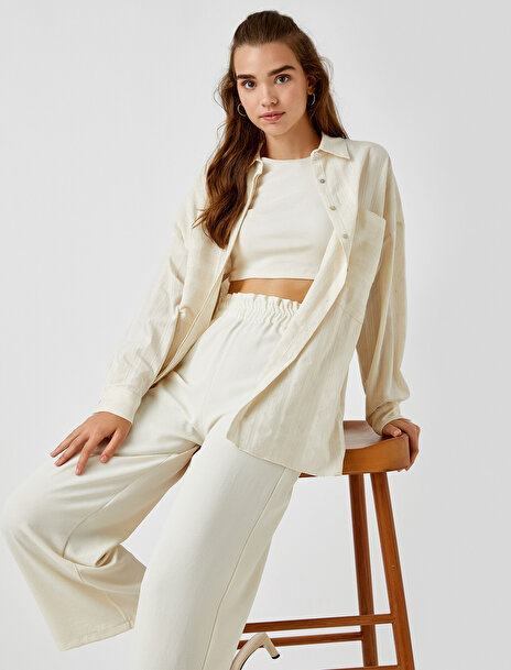 Koton Kadın Cepli Gömlek Düğmeli Uzun Kollu