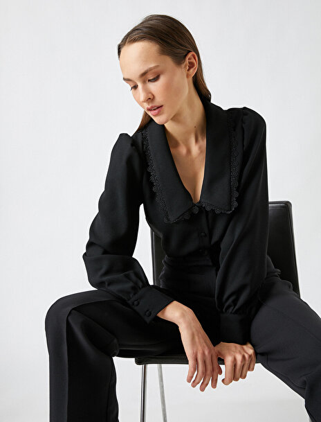 Koton Kadın Önlük Yaka Nakışlı Uzun Kollu Gömlek