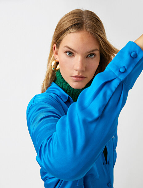 Koton Kadın Düğmeli Regular Fit Uzun Kollu Gömlek