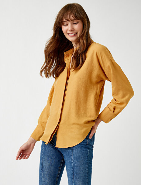 Koton Kadın Uzun Kollu Gömlek Gizli Patlı Koton Kadın Uzun Kollu Gömlek Gizli Patlı