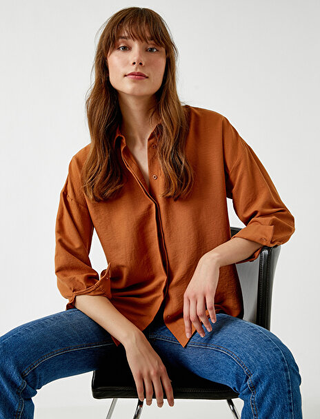 Koton Kadın Uzun Kollu Gömlek Gizli Patlı Koton Kadın Uzun Kollu Gömlek Gizli Patlı