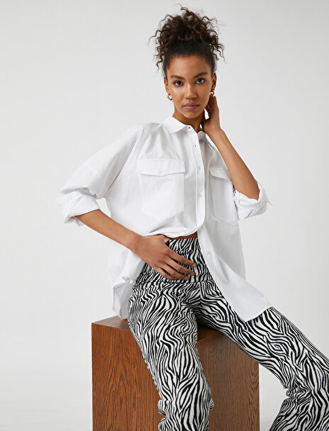 Koton Kadın Uzun Kollu Cepli Pamuklu Gömlek