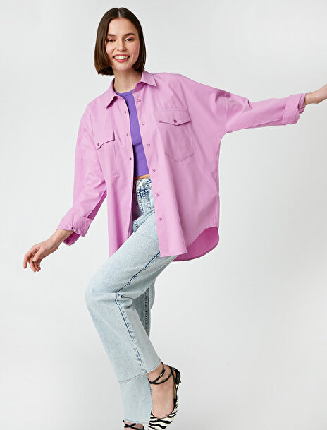 Koton Kadın Uzun Kollu Cepli Pamuklu Gömlek Koton Kadın Uzun Kollu Cepli Pamuklu Gömlek