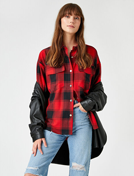 Koton Kadın Pamuklu Ekose Gömlek Uzun Kollu