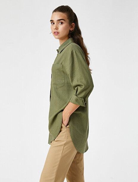 Koton Kadın Oversize Keten Gömlek Uzun Kollu