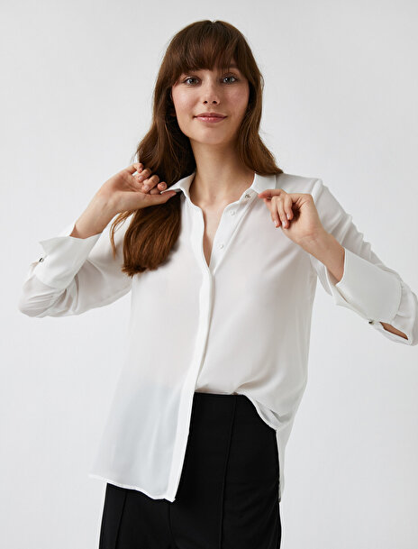 Koton Kadın Poplin Gömlek Uzun Kollu Kalın Manşetli Koton Kadın Poplin Gömlek Uzun Kollu Kalın Manşetli