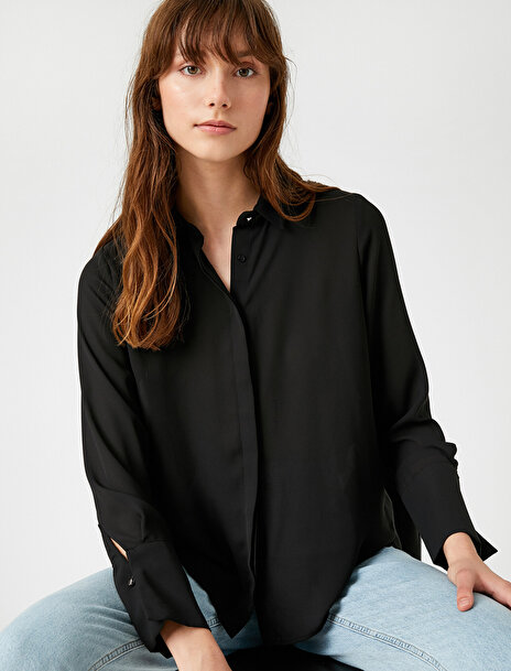 Koton Kadın Poplin Gömlek Uzun Kollu Kalın Manşetli Koton Kadın Poplin Gömlek Uzun Kollu Kalın Manşetli