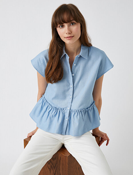 Koton Kadın Kısa Kollu Fırfırlı Düğmeli Gömlek Koton Kadın Kısa Kollu Fırfırlı Düğmeli Gömlek