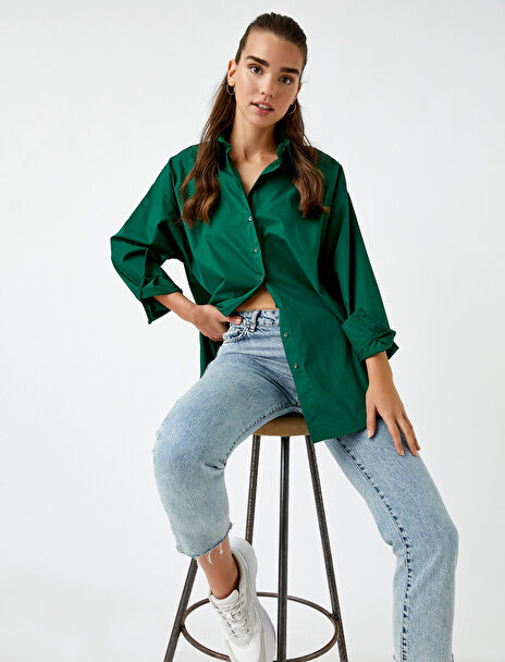 Koton Kadın Oversize Pamuklu Gömlek Uzun Basic Koton Kadın Oversize Pamuklu Gömlek Uzun Basic