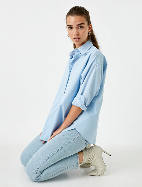 Koton Kadın Oversize Pamuklu Gömlek Uzun Basic Koton Kadın Oversize Pamuklu Gömlek Uzun Basic