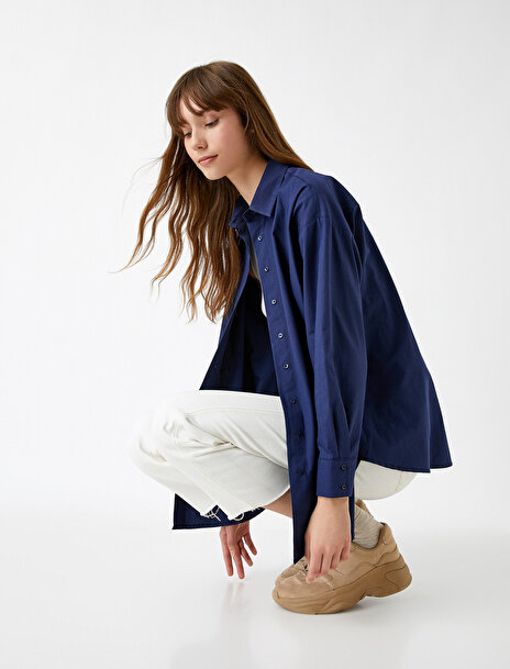 Koton Kadın Oversize Pamuklu Gömlek Uzun Basic Koton Kadın Oversize Pamuklu Gömlek Uzun Basic