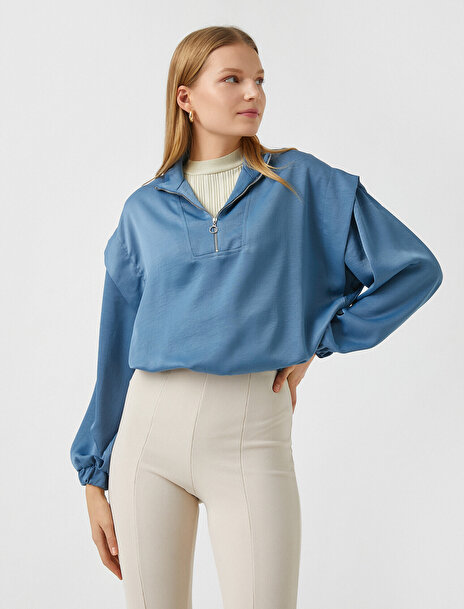 Koton Kadın Yarım Fermuarlı Bluz Uzun Kollu