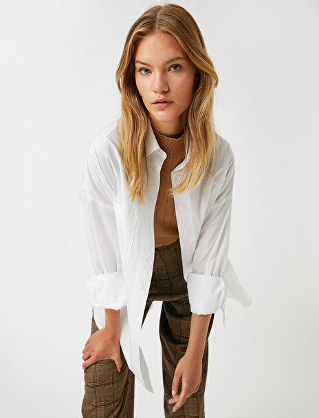 Koton Kadın Pamuklu Cepli Uzun Kollu Oversize Gömlek