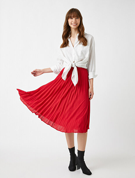 Koton Kadın Pileli Midi Etek Beli Lastikli