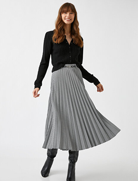 Koton Kadın Pileli Midi Etek Kazayağı Desenli