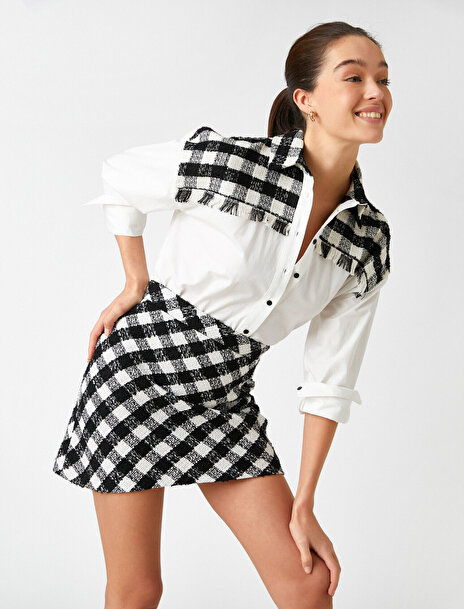 Koton Kadın Kareli Mini Etek