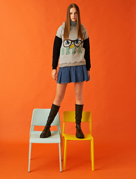 Koton Ole Genç Kız Pileli Mini Kot Etek