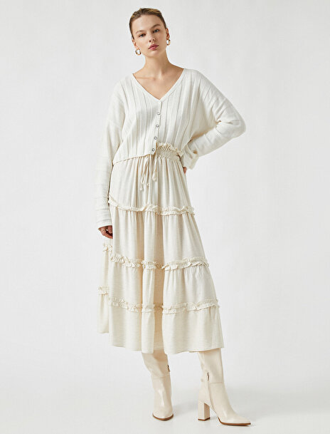 Koton Kadın Fırfırlı Belden Bağlamalı Midi Etek