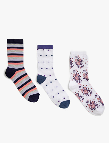 Koton Kadın Uzun Desenli Çorap Seti 3'lü Pamuklu