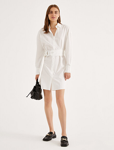 Koton Kadın Kemerli Gömlek Elbise Pamuklu