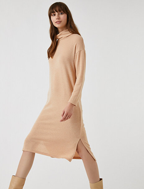 Koton Kadın Degaje Yaka Elbise Uzun Kollu Midi