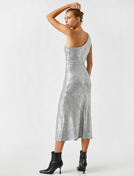 Koton Kadın Desenli Midi Tek Omuz Elbise