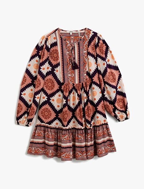 Koton Kadın Etnik Desenli Elbise Fırfırlı