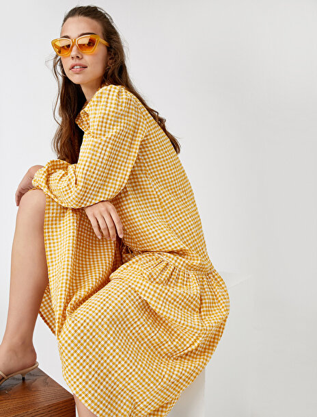 Koton Kadın Çiçekli Önden Düğmeli Uzun Gömlek Elbise