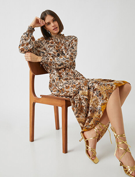 Koton Kadın Desenli Uzun Kollu Maxi Elbise