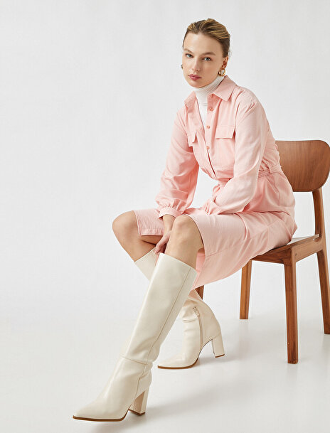 Koton Kadın Gömlek Elbise Önden Bağlamalı Düğmeli