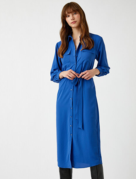 Koton Kadın Gömlek Elbise Önden Bağlamalı Düğmeli