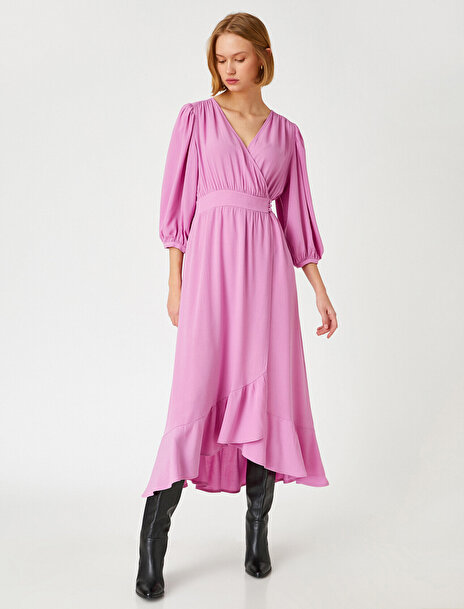 Koton Kadın Balon Kol Fırfırlı Midi Elbise